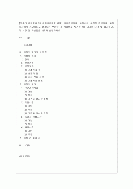 [방통대 경제학과 3학년 기업경제학 공통] 완전경쟁시장, 독점시장, 독점적 경쟁시장, 과점시장에서 중요하다고 생각되는 부분을 각 시장별로 A4기준 1매 이내로 요약 및 정리하고, 각 시장 간 차별점을 비교해 설명-1페이지