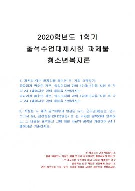 2020년 1학기 청소년복지론 출석수업대체시험 과제물-1페이지