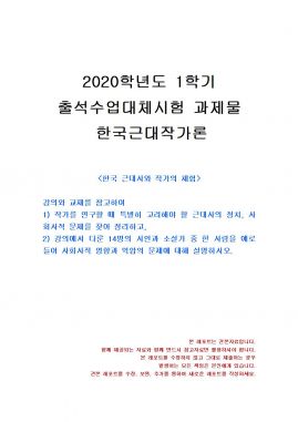 2020년 1학기 한국근대작가론 출석수업대체시험 과제물-1페이지