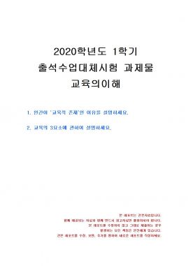 2020년 1학기 교육의이해 출석수업대체시험 과제물-1페이지