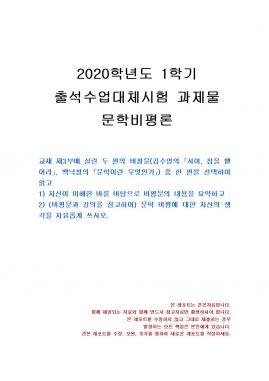 2020년 1학기 문학비평론 출석수업대체시험 과제물(시여, 침을 뱉어라 비평문 요약)-1페이지