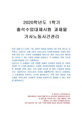 2020년 1학기 가사노동시간관리 출석수업대체시험 과제물(가사노동의 가치평가방법)-1페이지