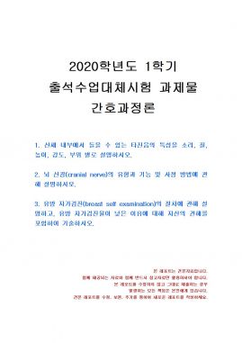 2020년 1학기 간호과정론 출석수업대체시험 과제물(타진음의 특성, 뇌 신경의 유형 등)-1페이지