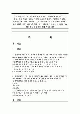 [아동안전관리] 1. 통학차량 이용 중 내・외부에서 발생할 수 있는 안전사고의 유형과 이러한 사고가 발생하지 않도록 기관이나 가정에서 유의해야 할 사항을 기술합니다. 2. 통학차량으로 인해 발생한 안전사고 발생 사례를 들고, 사고원인(직접 또는 간접)에 대한 자신의 의견과 재발 방지를 위한 방안을 함께 기술하시오-1페이지