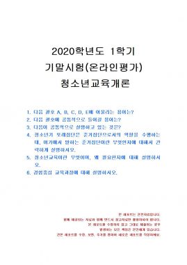 2020년 1학기 청소년교육개론 기말시험 과제물-1페이지