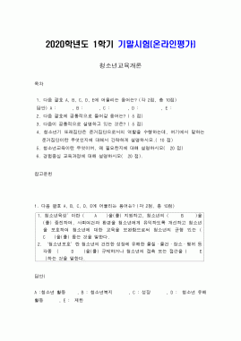 2020학년도 1학기 기말시험(온라인평가) 청소년교육개론-1페이지