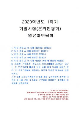 2020년 1학기 영유아보육학 기말시험 과제물-1페이지