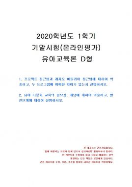 2020년 1학기 유아교육론 기말시험 과제물 D형-1페이지