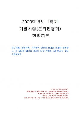 2020년 1학기 형법총론 기말시험 과제물-1페이지