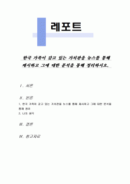 한국 가족이 갖고 있는 가치관을 뉴스를 통해 제시하고 그에 대한 분석을 통해 정리하시오-1페이지