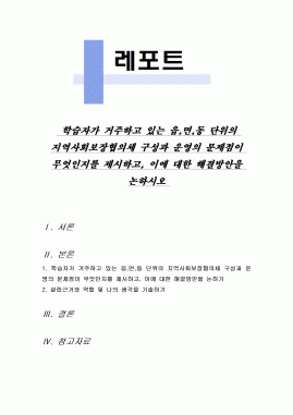 학습자가 거주하고 있는 읍,면,동 단위의 지역사회보장협의체 구성과 운영의 문제점이 무엇인지를 제시하고, 이에 대한 해결방안을 논하시오-1페이지