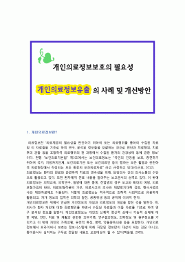 개인의료정보보호의 필요성, 개인의료정보유출의 사례 및 개선방안-1페이지