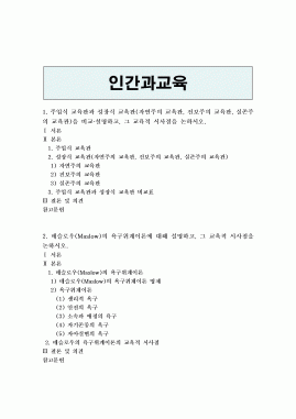 1. 주입식 교육관과 성장식 교육관(자연주의 교육관, 진보주의 교육관, 실존주의 교육관)을 비교·설명하고, 그 교육적 시사점을 논하시오. 2. 매슬로우의 욕구위계이론 설명 시사점-1페이지