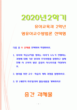 [2020 영유아교수방법론][1,2,3번 패키지] 1.유아와 학급규칙을 정하는 이야기 나누기 진행하는 과정에 대해 기본 원리와 주의사항을 설명하고 실제 진행 시 교사의 발문 중심의 시나리오를 작성하시오. 2.영아를 위한 교수·학습의 계획 과정을 설명하시오. 3.만 1세반의 하루일과와 활동내용을 계획하시오.-1페이지