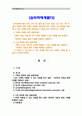 [심리학에게묻다]강의 교재 5장 절대 닮고 싶지 않은 나의 부모, 7장 마음의 방패에 대한 이해의 내용을 바탕으로 하여, 가족과 나의 문제에 적용할 수 있는 개념에 대해 생각 - 1) 가족의 문제에 대한 설명(10점), -1페이지