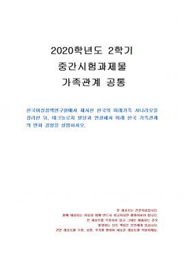 2020년 2학기 가족관계 중간시험과제물 공통(한국의 미래가족 시나리오)-1페이지