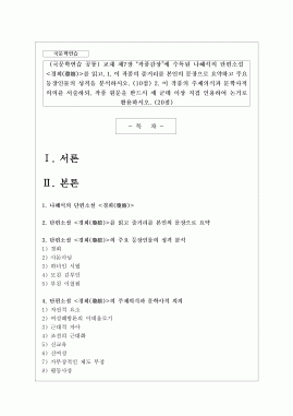 (국문학연습 공통) 교재 제7장 “작품감상”에 수록된 나혜석의 단편소설 <경희(瓊嬉)>를 읽고, 1. 이 작품의 줄거리를 본인의 문장으로 요약하고 주요 등장인물의 성격을 분석하시오. (10점) 2. 이 작품의 주제의식과 문학사적 의의를 서술하되, 작품 원문을 반드시 세 군데 이상 직접 인용하여 논거로 활용하시오. (20점)-1페이지