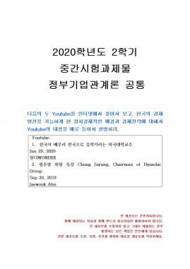 2020년 2학기 정부기업관계론 중간시험과제물 공통(한국의 경제 발전, 정치경제적인 배경)-1페이지