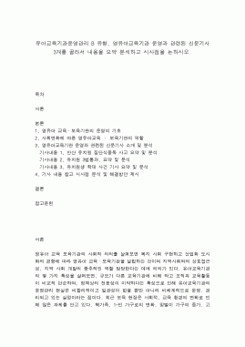 유아교육기관운영관리 B 유형, 영유아교육기관 운영과 관련된 신문기사 3개를 골라서 내용을 요약 분석하고 시사점을 논하시오.-1페이지