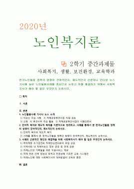 [노인복지론] 2020년, 한국노인돌봄 정책의 방향이 잔여적인지, 제도적인지 신문이나 인터넷 뉴스 기사에 실린 노인돌봄사례를 논하고, 이를 해결하기 위해서 사회복지사가 해야 할 일-1페이지