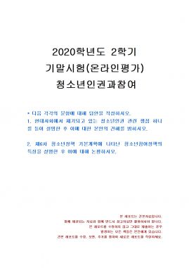 2020년 2학기 청소년인권과참여 기말시험 과제물(청소년인권 관련 쟁점 설명 등)-1페이지