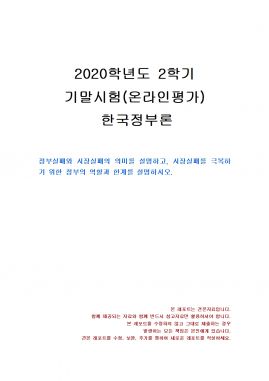 2020년 2학기 한국정부론 기말시험 과제물(정부실패와 시장실패의 의미)-1페이지