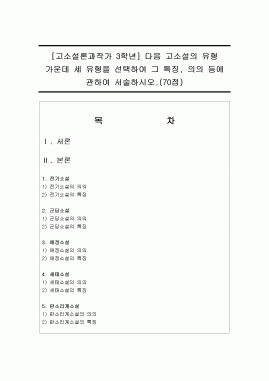 [고소설론과작가 3학년] 다음 고소설의 유형 가운데 세 유형을 선택하여 그 특징, 의의 등에 관하여 서술하시오.(70점)-1페이지