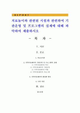 치료놀이와 관련된 시설과 관련하여 기관운영 및 프로그램의 실제에 대해 파악하여 제출하시오-1페이지