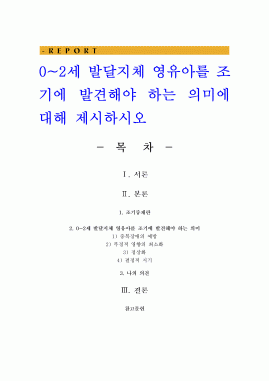 0~2세 발달지체 영유아를 조기에 발견해야 하는 의미에 대해 제시하시오-1페이지