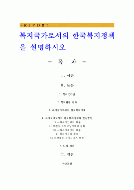 복지국가로서의 한국복지정책을 설명하시오-1페이지