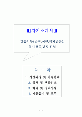 항공업무(발권,여권,비자발급), 봉사활동, 면접, 신입자기소개서입니다-1페이지