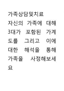 가족상담및치료 ) 자신의 가족에 대해 3대가 포함된 가계도를 그리고 이에 대한 해석을 통해 가족을 사정해보세요-1페이지