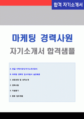 홍보팀/기획직 경력사원 자기소개서 합격샘플 + 이력서양식 (전문가첨삭 마케팅/영업기획직 취업 자소서,마케팅 지원동기 잘쓴예시)-1페이지