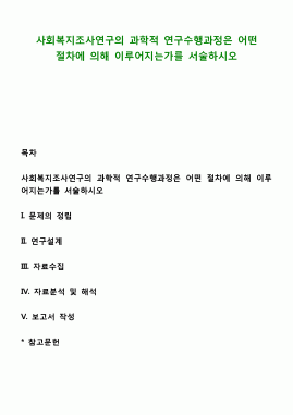 [사이버대학] 사회복지조사연구의 과학적 연구수행과정은 어떤 절차에 의해 이루어지는가를 서술하시오-1페이지