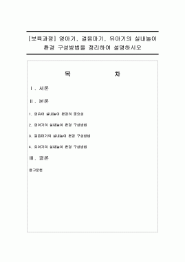 [보육과정] 영아기, 걸음마기, 유아기의 실내놀이 환경 구성방법을 정리하여 설명하시오-1페이지