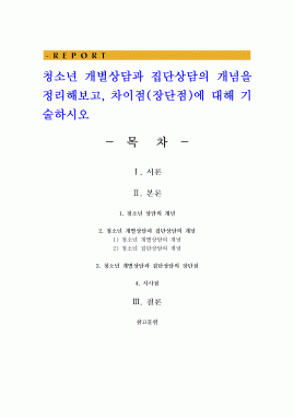 청소년 개별상담과 집단상담의 개념을 정리해보고, 차이점(장단점)에 대해 기술하시오-1페이지