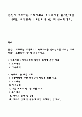 본인이 거주하는 지역사회의 욕구조사를 실시한다면 어떠한 조사항목이 포함되어야할 지 분석하시오-1페이지