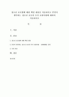 청소년 보호법에 대한 핵심 내용을 서술하시고 본인이 생각하는 청소년 보호의 추가 보완사항에 대하여 서술하시오-1페이지