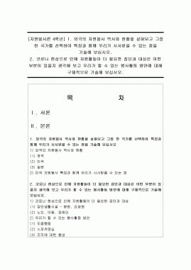 [자원봉사론 4학년] 1. 외국의 자원봉사 역사와 현황을 살펴보고 그중 한 국가를 선택하여 특징과 함께 우리가 시사받을 수 있는 점을 기술해 보십시오-1페이지