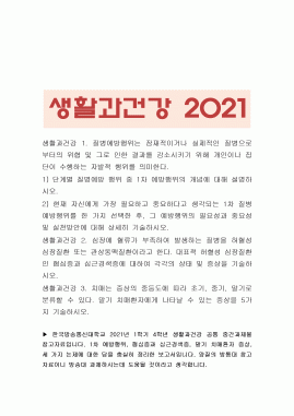 생활과건강] 1.질병예방행위, 1차 예방행위의 개념 2.협심증과 심근경색증 상태 및 증상 3.말기 치매 증상 5가지 -2021년 한국방송통신대학교 생활과건강 중간과제물-1페이지