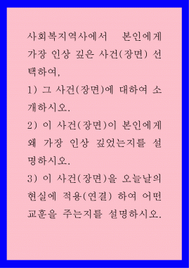 [사이버대학] 사회복지역사 ) 사회복지역사에서 본인에게 가장 인상 깊은 사건-1페이지