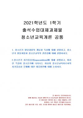 2021년 1학기 청소년교육개론 출석수업대체시험 과제물(청소년기 발달과업의 개념과 특성)-1페이지