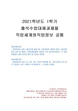 2021년 1학기 직업세계와직업정보 출석수업대체시험 과제물(각 강의 내용별로 정리)-1페이지