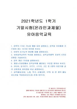 2021년 1학기 유아음악교육 기말시험 과제물(음악의 7가지 기능을 예를 들어 설명 등)-1페이지