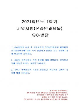 2021년 1학기 유아발달 기말시험 과제물(유아발달 이론, 유아의 창의성 발달 관련 이론)-1페이지