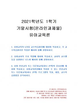 2021년 1학기 유아교육론 기말시험 과제물(유아교육의 5가지 교수학습원리 등)-1페이지