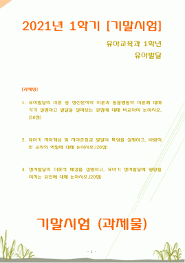 [2021 유아발달][기말시험] 1. 유아발달의 이론 중 정신분석학 이론과 동물행동학 이론에 대해 각각 설명하고 발달을 살펴보는 관점에 대해 비교하여 논하시오. 2. 유아기 자아개념 및 자아존중감 발달의 특성을 설명하고, 바람직한 교사의 역할에 대해 논하시오. 3. 정서발달의 이론적 배경을 설명하고, 유아기 정서발달에 영향을 미치는 요인에 대해 논하시오.-1페이지