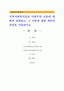 지역사회복지실천 다원주의 이론에 대하여 설명하고, 그 이론에 대한 개인의 의견을 서술하시오-1페이지