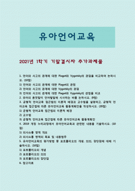 [유아언어교육] 1. 언어와 사고의 관계에 대한 Piaget와 Vygotsky의 관점을 비교 2. 유아의 혼잣말이 언어발달에 시사 3. 균형적 언어교육 접근법의 이론적 배경과 교수법을 설명하고, 균형적 언어교육 접근법에 따른 유아언어교육 활동계획안을 작성 4. 2019 개정 누리과정에서 유아언어교육과 관련된 내용 5. 포트폴리오의 개념, 의의, 장단점-1페이지