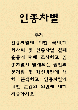 인종차별 국내 해외사례와 철폐운동분석 및 인종차별 원인과 문제점분석 및 개선방안제시 및 나의견해-1페이지